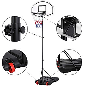 Yaheetech Portable Basketball Hoop Outdoor/Basketball Goals Indoor/Basketball Court/Adjustable Basketball Stand from 5.2 ft to7 ft with 29'' Basketball Backboard Black