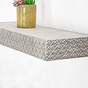 American Art Decor Rustic Wood Embossed Floral Floating Wall Shelf - Greywashed (36 x 9)