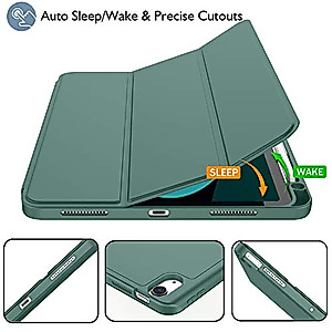 ZryXal iPad Air Case 5th Generation/4th Generation 2022/2020 10.9 Inch, Smart iPad Case[Support Touch ID and Auto Wake/Sleep] with Auto 2nd Gen Pencil Charging (New Midnight Green)
