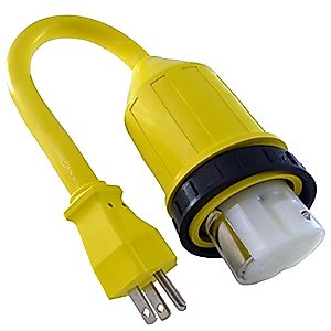 Conntek 14222 RV 1.5-Foot Pigtail Adapter Power Cord 15 Amp Male Plug To 50 Amp 125/250 Volt Locking Female Connector , Yellow