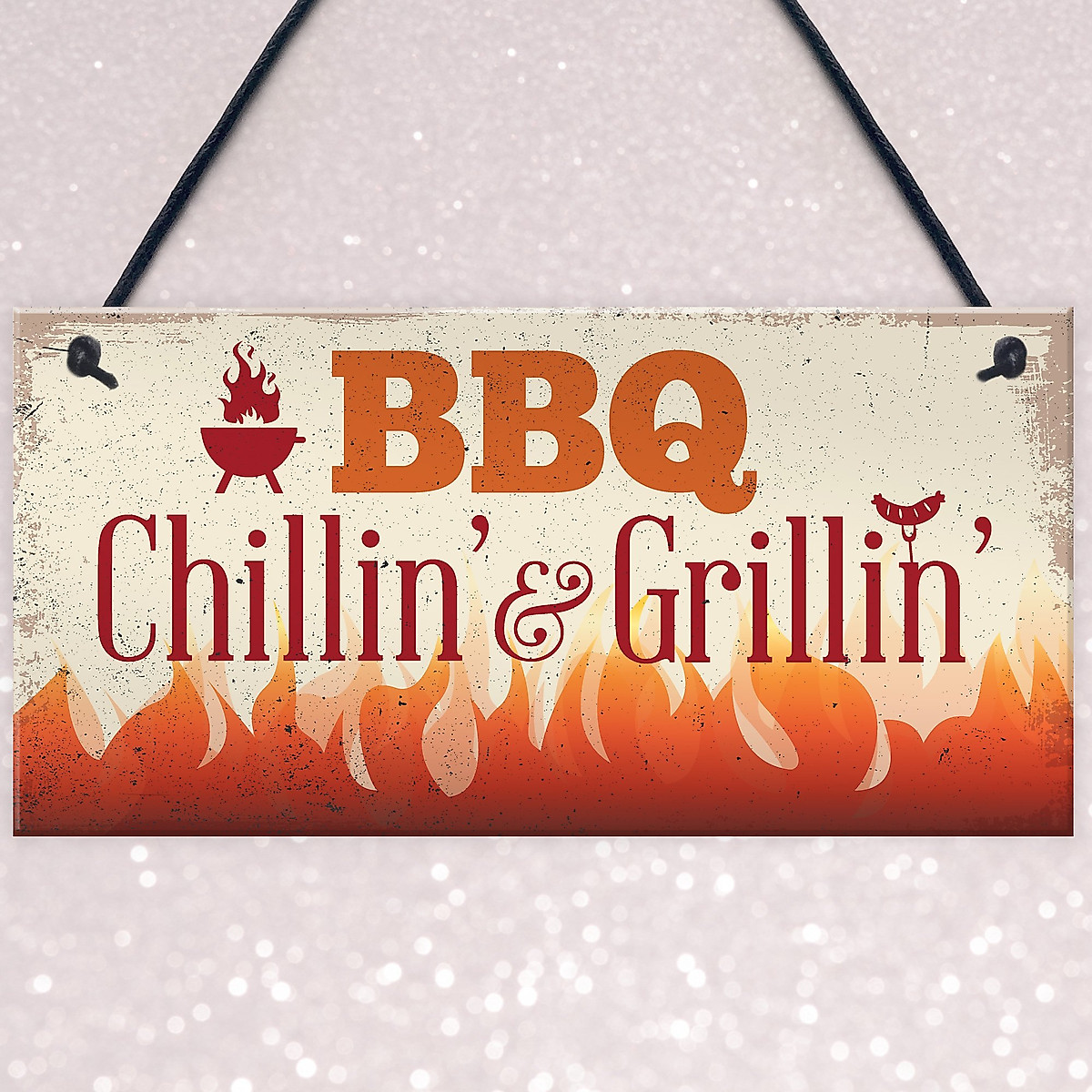 XLD Store BBQ Chillin & Grillin Barbecue Outdoor Garden Plaque Kitchen Bar Shed Sign Gift for Dad