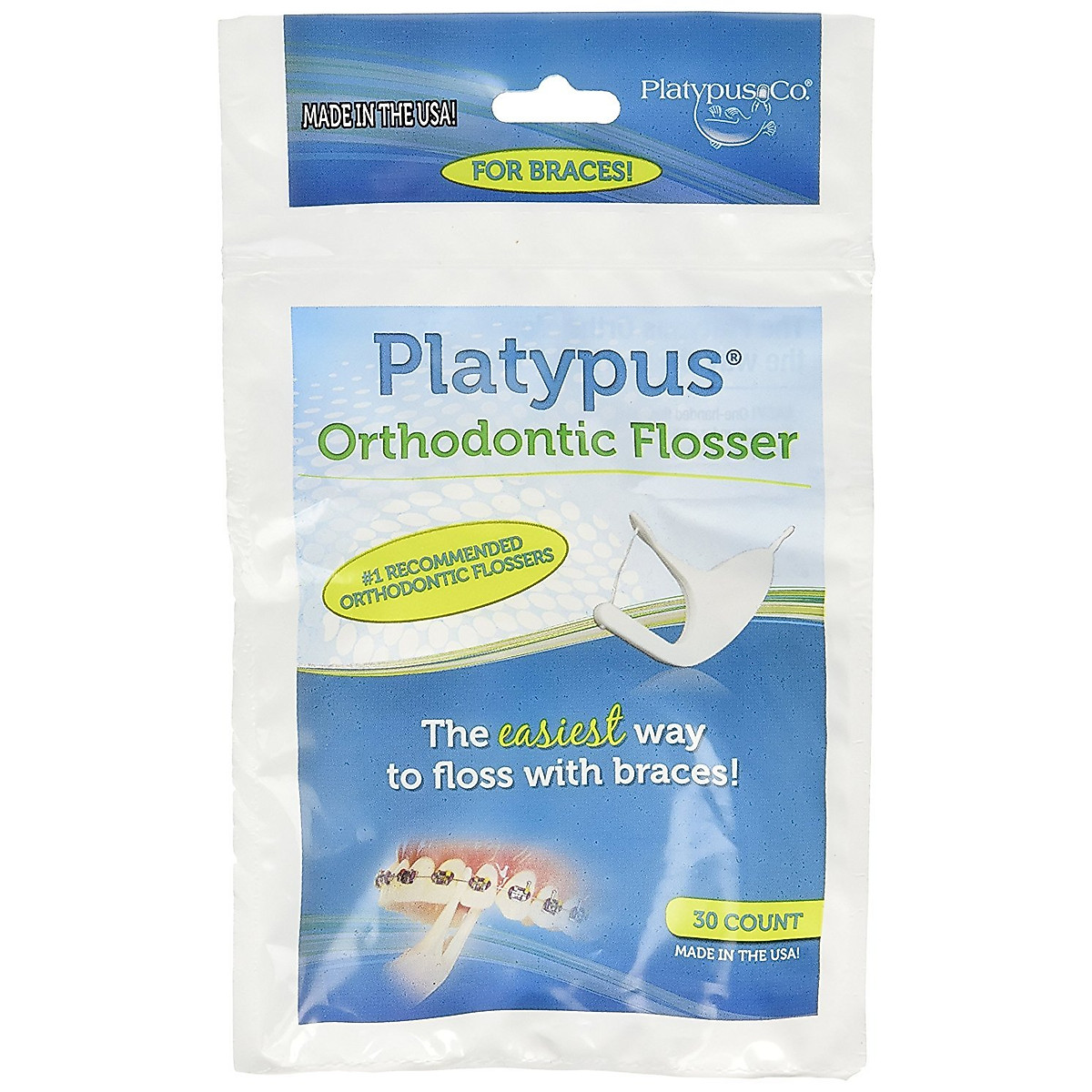 Platypus Ortho Flossers (2 Packs of 30) & Travel Ortho Toothbrush (with Ortho Folding Toothbrush)