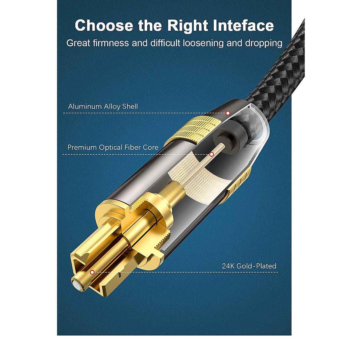 EMK Optical Audio Cable Digital Toslink Cable 24K Gold-Plated Nylon Braided S/PDIF Cable for Home Theater, Sound Bar, TV, PS4, Xbox, PlayStation (3.3Feet/1M)