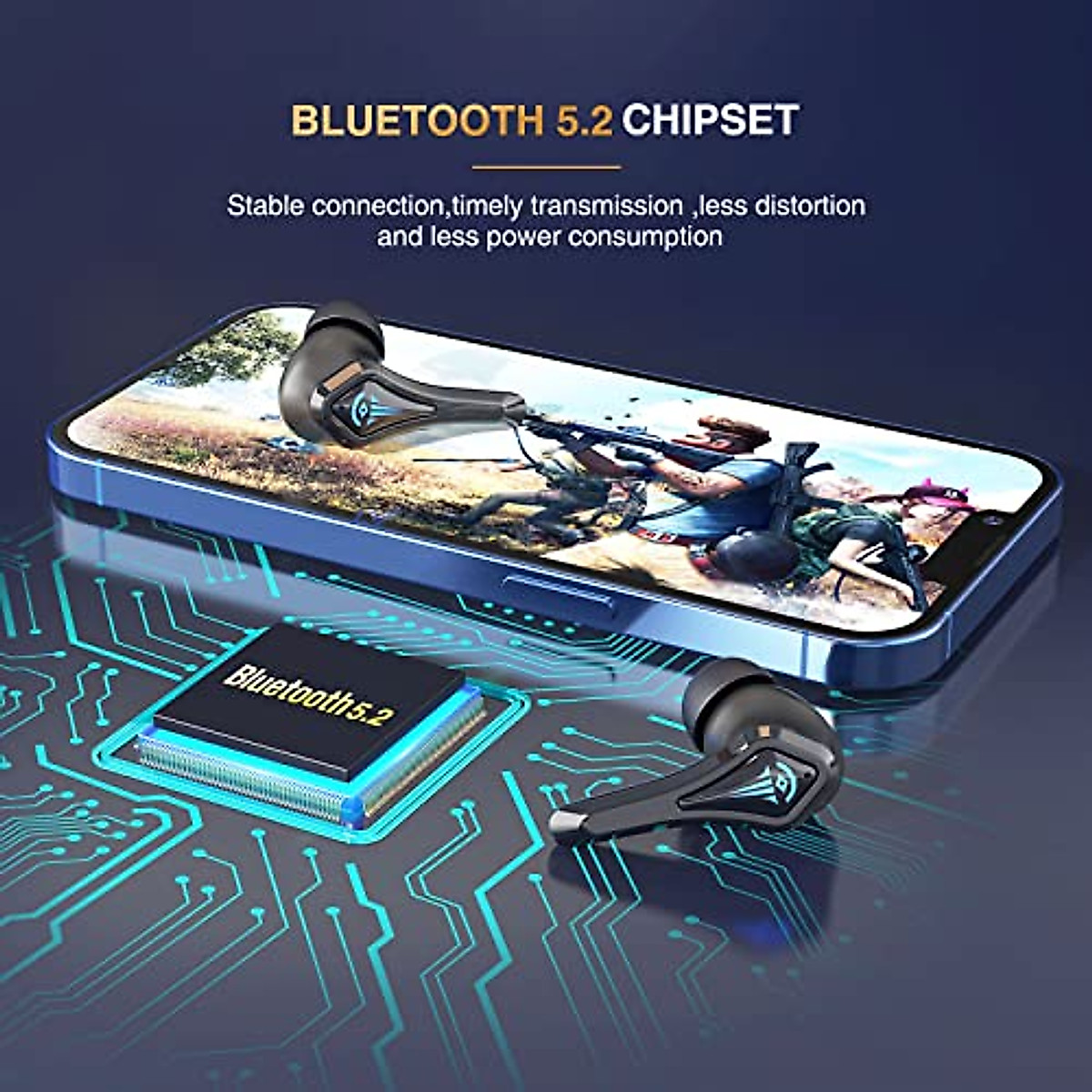 Bluetooth Earbuds, 50ms Low Latency Gaming Wireless Earbuds, QTREE 5.2 Version,Noise Cancelling, 36H Playing Time, IPX5 Waterproof Deep Bass Music Mode for iPhone and Android