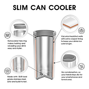 TILUCK Skinny Can Cooler for Slim Beer & Hard Seltzer, Stainless Steel, Doucle-Walled Stainless Steel Insulated Slim Cans, Standard 12 oz (Leopard Print)
