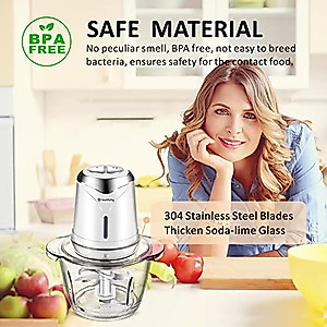 Food Processor 6000mAh Wireless Vegetable Chopper with 5 Cup Glass Bowl, Electric Garlic Meat Choppers BPA-free Baby Food Processors Puree Blender Mini Kitchen Mincer with 4 Blades, 2 Speeds (White)