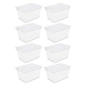 Sterilite 16598008 56 Quart/53 Liter Storage Box, White Lid w/Clear Base, 8-Pack (56 Quart, Set of 8) (56 Quart, Set of 8)