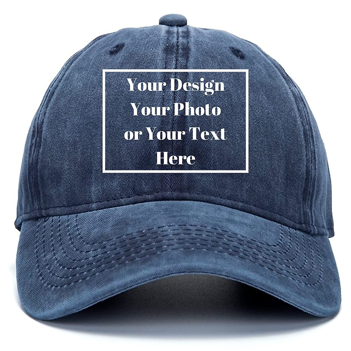 ZMvise Custom Your Picture Text Logo Unisex Vintage Washed Personalized Plain Adjustable Denim Hat Baseball Cap