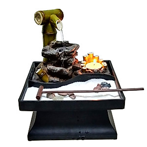 SPH Zen Garden Bamboo Water Fountain for Home/Indoor/Desk/Office/Relaxing with Candle and Sandbox/Water Fountain for Peace and Meditation
