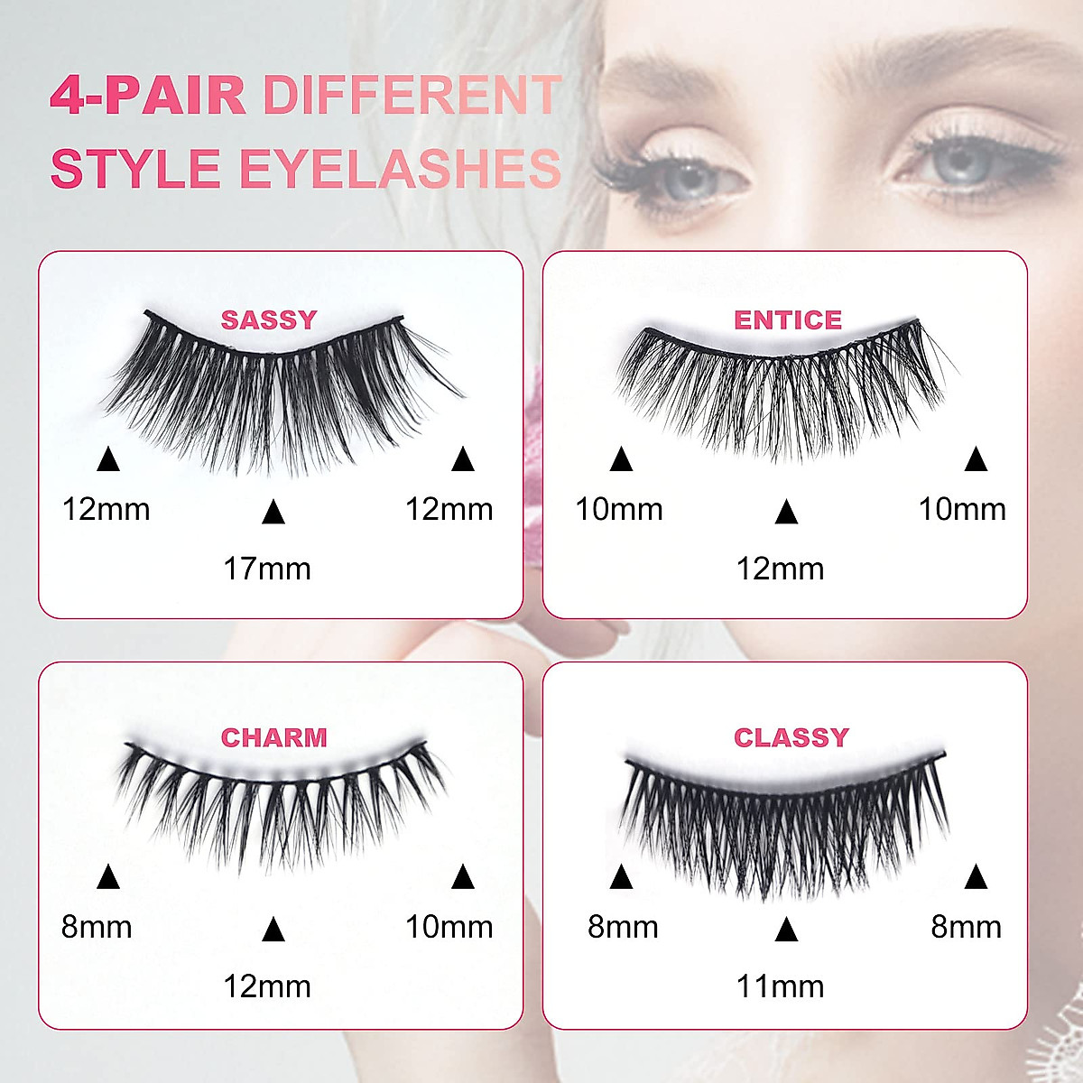 Self Adhesive Eyelashes, False Eyelashes No Glue or Eyeliner Needed, Waterproof Eyelashes for Natural Look, Easy to Put On, Stable and Non-slip Waterproof Eyelashes, Perfect Gift for Women (4-Pairs)