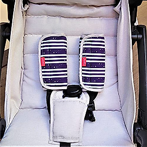 【angelette】Baby Carrier Reversible Sucking Pads/Car Seat Strap Covers/Stroller Belt Covers/Drool Pads/Teething Pads (Navy Stripe)