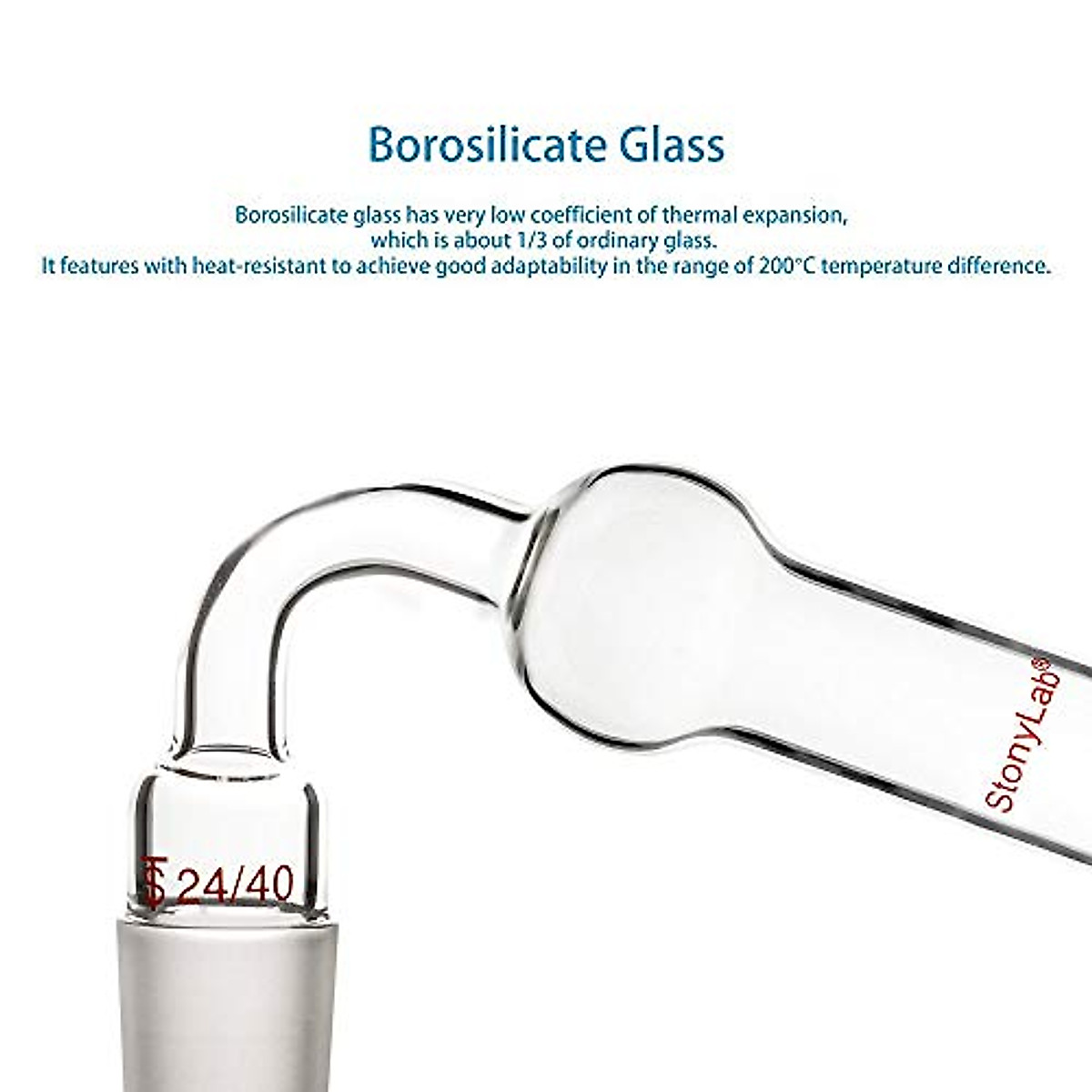 stonylab Glass 75 Degrees Drying Tube, Borosilicate Glass Bent Drying Tube Adapter with Inner 24/40 Standard Taper Joint for Organic Synthesis Chemistry Laboratory Lab Supply, Angled at 75 Degrees