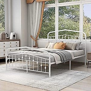 Zoophyter Metal Platform Bed Frame Queen Size No Box Spring Needed with Headboard Footboard Premium Steel Slat Support White