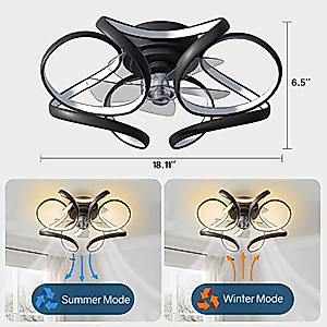 AHIAOIWRA Ceiling Fans with Lights, Modern Flush Mount Low Profile, Dimmable and Bladeless Ceiling Fans with Remote Control, 3 Light Color and 6 Speeds for Living Room, Bedroom, Kitchen, Black