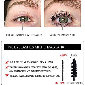 Waterproof Mascara for Fine Short Eyelash, Washable Voluminous Eyelash Mascara Intense Lengthening Mascara for Women, Black (0.1 fl. Oz)