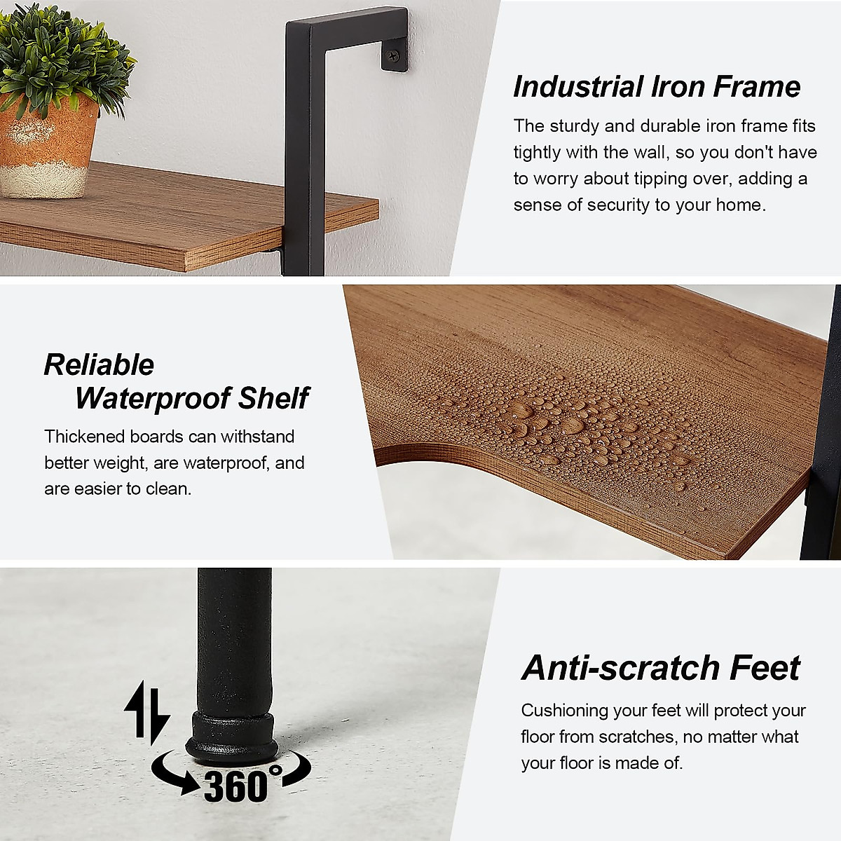 Freexployer Corner Shelf Stand, 5 Tier Industrial Corner Bookshelf, Tall Corner Plant Shelf with Metal Frame, Multipurpose Display Corner Shelves for Small Space, Office, Bedroom, Brown