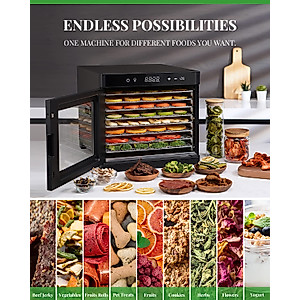 Stainless Steel GDOR Food Dehydrator with 8 Trays, Digital Adjustable Timer & Tempe Control Food Dryer Machine for Jerky, Vegetable, Fruit, Meat, Dog Treat, Herb, and Yogurt, Include More Accessories