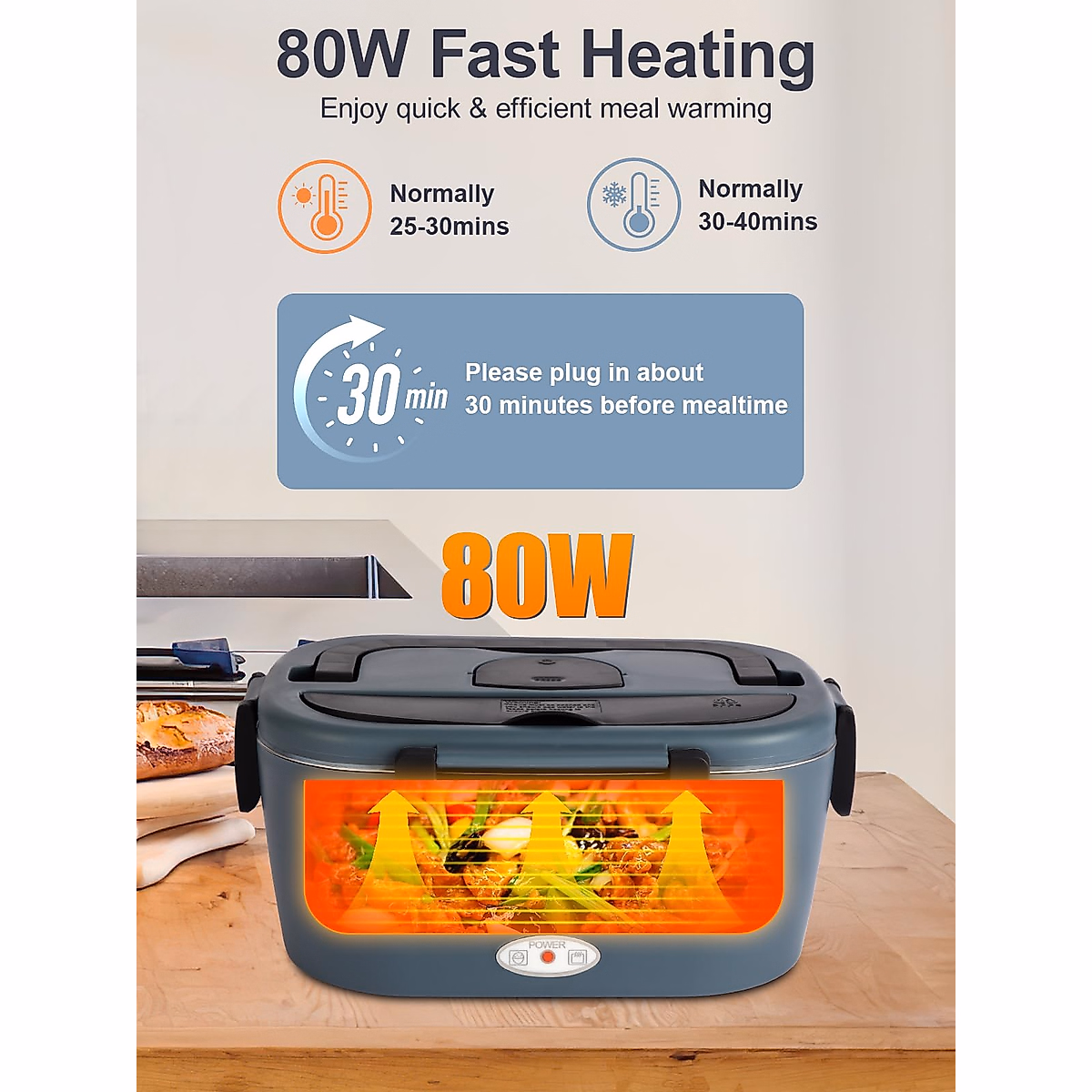 SOHIDA Heated Lunch Box, 80W Electric Lunch Box with Two 1.5L Stainless Steel Interchangeable Containers and Lids, 12V/24V/110V Food Warmer with Utensils and Insulated Bag for Car/Truck/Office (Black)