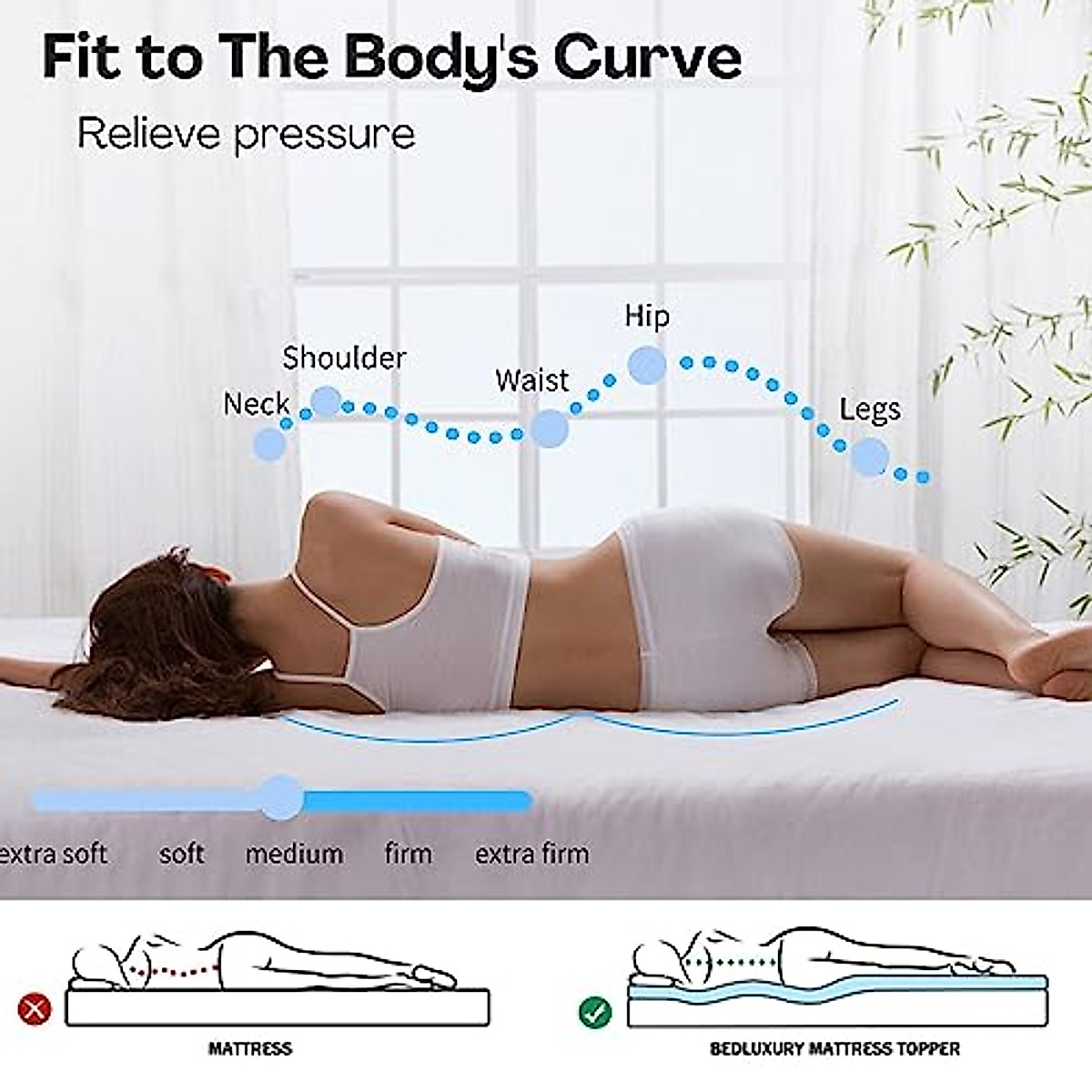 3 Inch Memory Foam Mattress Topper King Size, Cooling Gel Infused Mattress Topper for Pressure Relief & Cooling Sleep, Firm Mattress Topper King Memory Foam Bed Toppers with Bamboo Cover