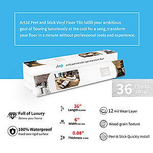 Art3d Peel and Stick Floor Tile Vinyl Wood Plank 36-Pack 54 Sq.Ft, White Washed, Rigid Surface Hard Core Easy DIY Self-Adhesive Flooring