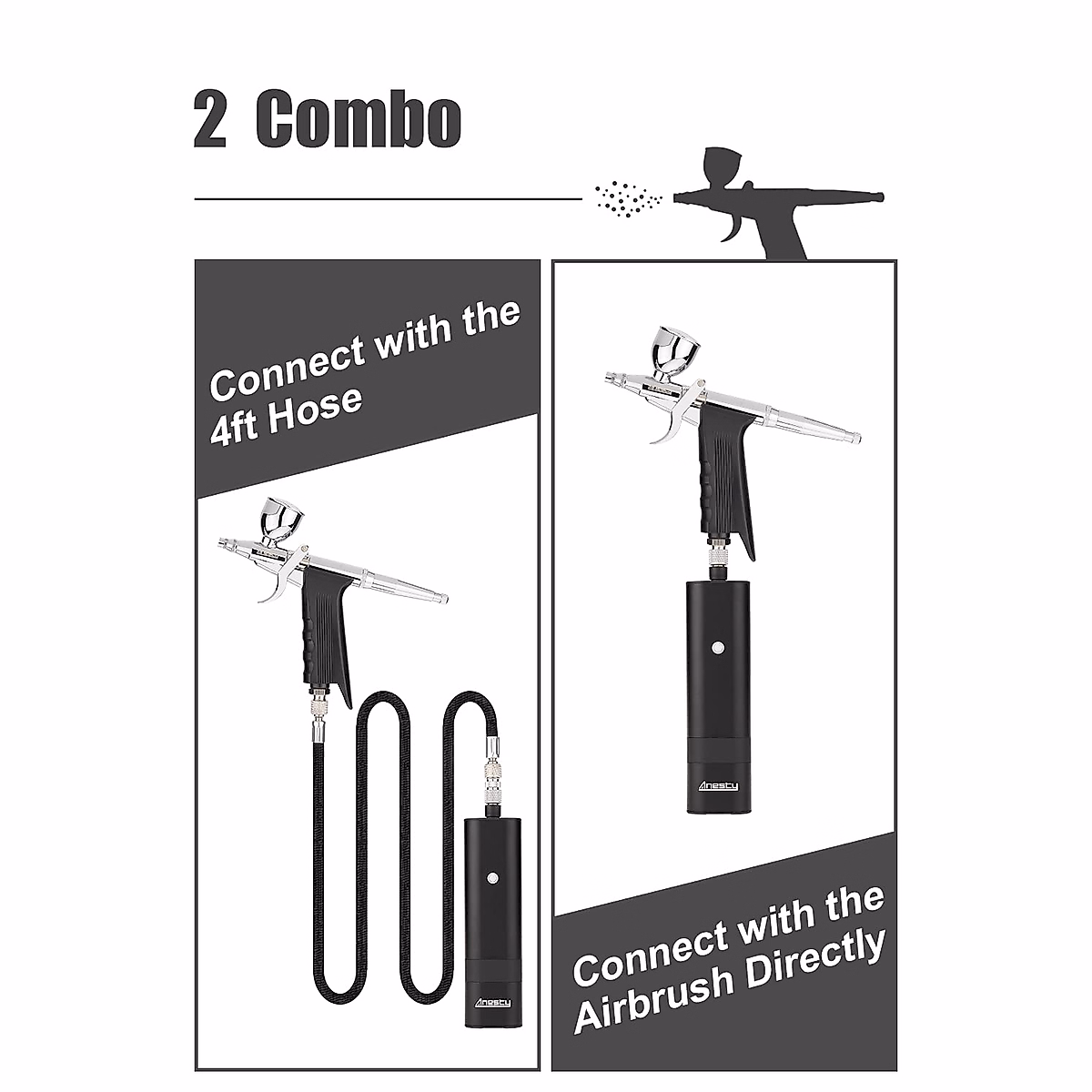 Anesty AHPPro High Pressure Cordless Airbrush Kit, Portable Airbrush Compressor,Connect Air hose Compressor for Makeup,Cake Decoration,Barber, Painting Model,Painting Nail Black