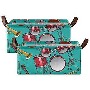 NFMILI Storage Basket Musical Instruments Print Storage Bins with Steel Frame，Foldable Storage Cube with Handles 1 Pack