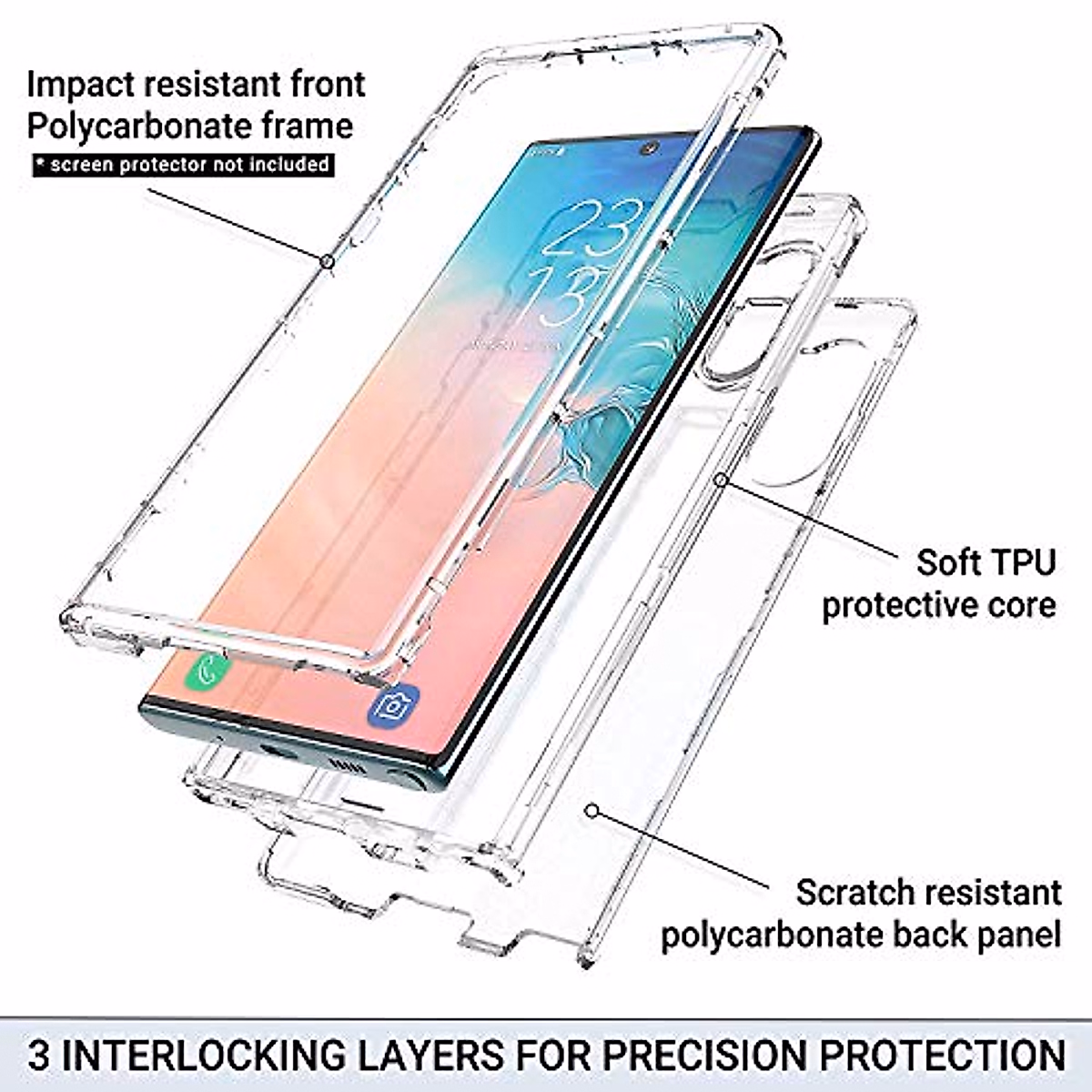 ULAK Galaxy Note 10 Case, Heavy Duty Shockproof Rugged Protection Case Transparent Soft TPU Protective Cover for Samsung Galaxy Note 10 6.3 inch (2019) Without Screen Protector, Crystal Clear