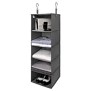 GRANNY SAYS 5-Shelf Hanging Closet Organizers and Storage, Hanging Shelves for Closet Storage, Collapsible Hanging Shelf Organizer for Clothes Organization, Dark Gray, 12 ¼" D X 12 ¼" W X 45 ½" H