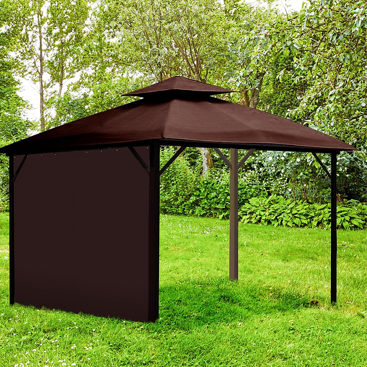 AONEAR Gazebo Privacy Curtain with Zipper Side Wall Universal Replacement for 10' x 10' Gazebo, Patio, Outdoor Canopy, Garden and Backyard,Coffee Brown (1-Panel Curtain Only)