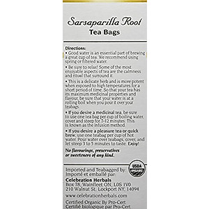 CELEBRATION HERBALS Sarsaparilla Root Organic 24 Bag, 36g/ 1.26 oz