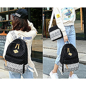 Goldwheat Canvas Print Backpack Cute Teen Backpacks for Girls School Bag with Lunch Bag