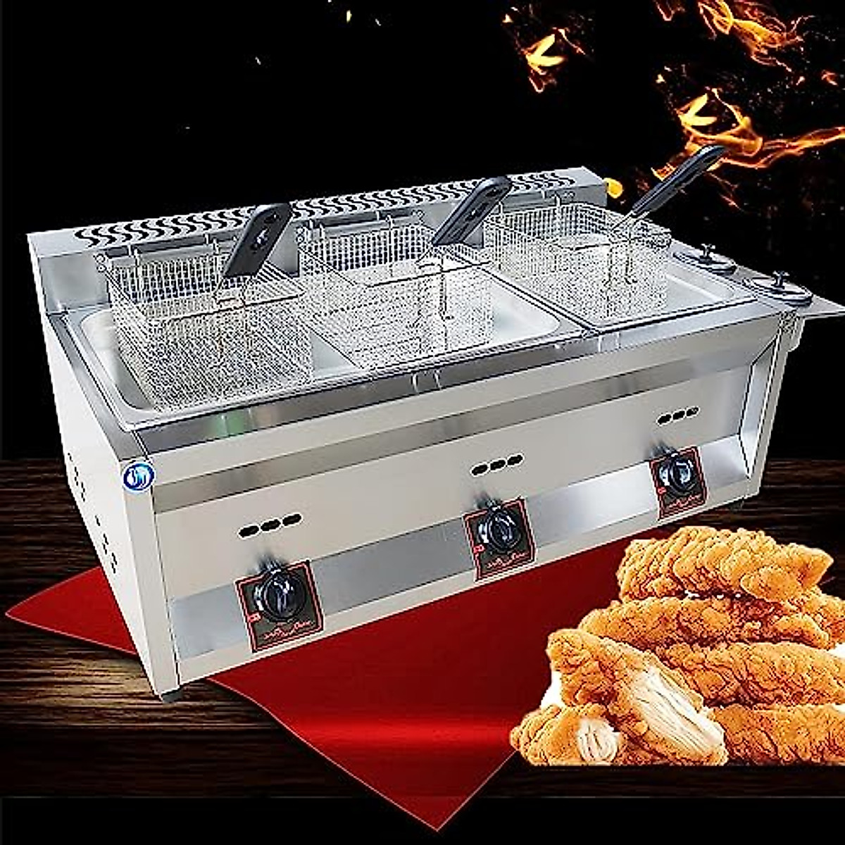 Commercial Gas Deep Fryer Countertop Stainless Steel Kitchen Frying Machine Removable Baskets & Lid, For Commercial Restaurant Countertop Family Food Cooking (Color : 10L+10L+2xFried Baskets)