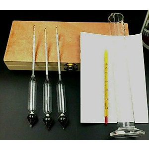 5 Pieces Alcoholmeter Accurate Alcohol Hydrometer Kit 0-100% ABV, for Spirits Whiskey Moonshine Distilling Liquor Testing with Glass Test Jar Wooden Storage Box (Wooden Box)