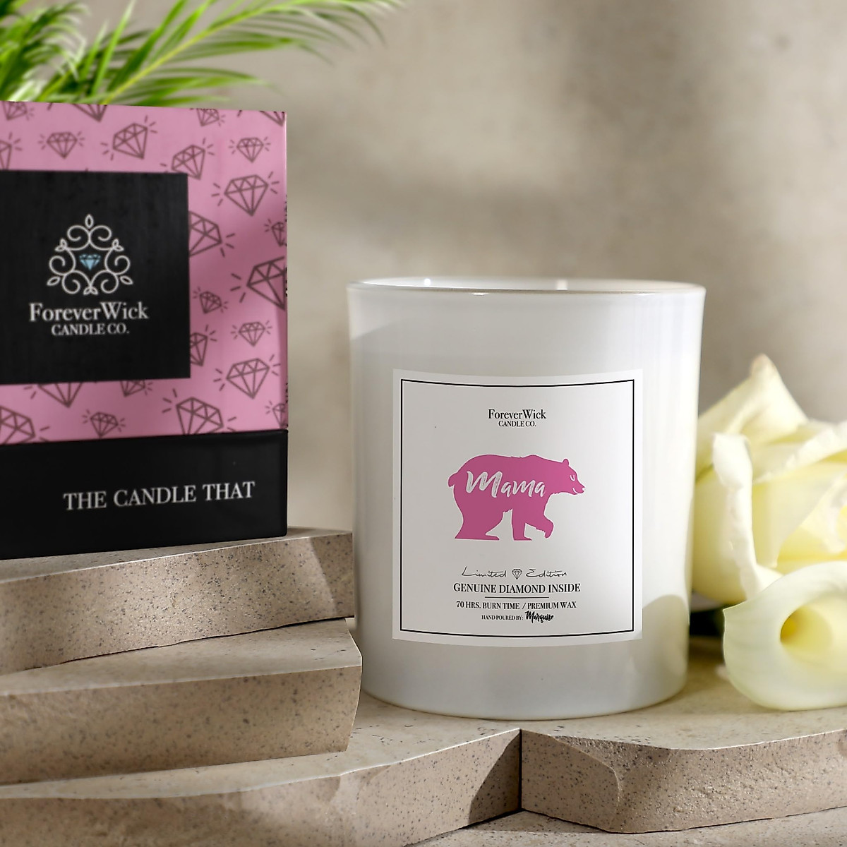 Mama Bear Surprise Candle with Diamond Inside | Foreverwick Candles | Scented Soy Candles Gifts for Women Anniversary Candle Wax | Mom Candles All-Natural Organic Soy Candle 14oz | 70h