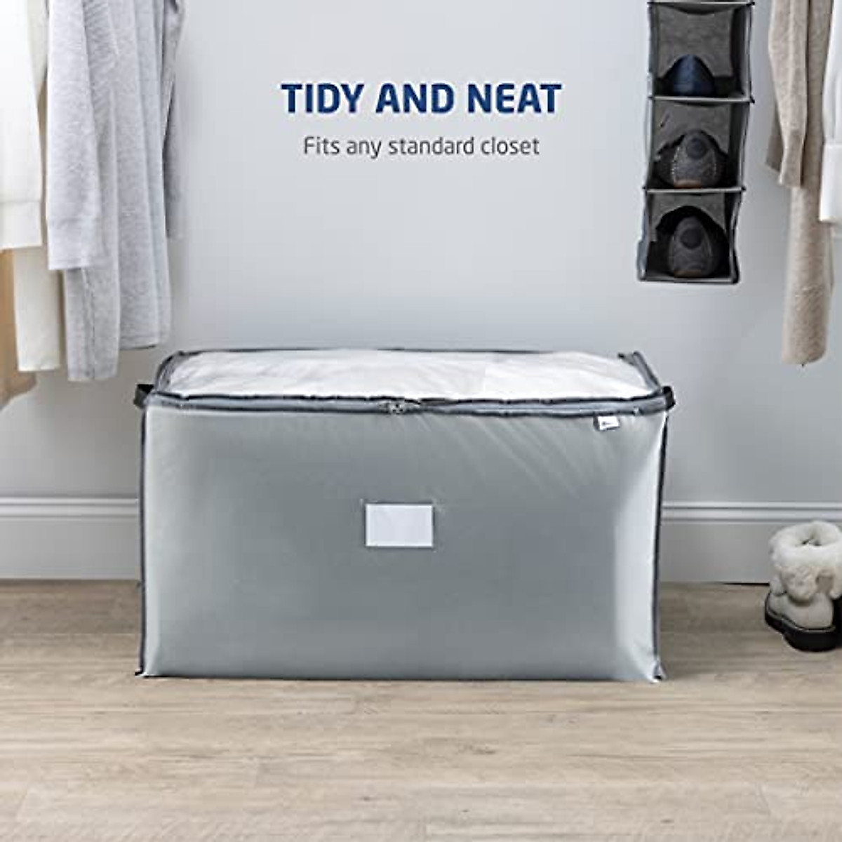 ZOBER Jumbo Storage Bag Organizer (2 Pack) Large Capacity Storage Box with Reinforced Strap Handles, PP Non-Woven Material, Clear Window, Store Blankets, Comforters, Linen, Bedding, Seasonal Clothing