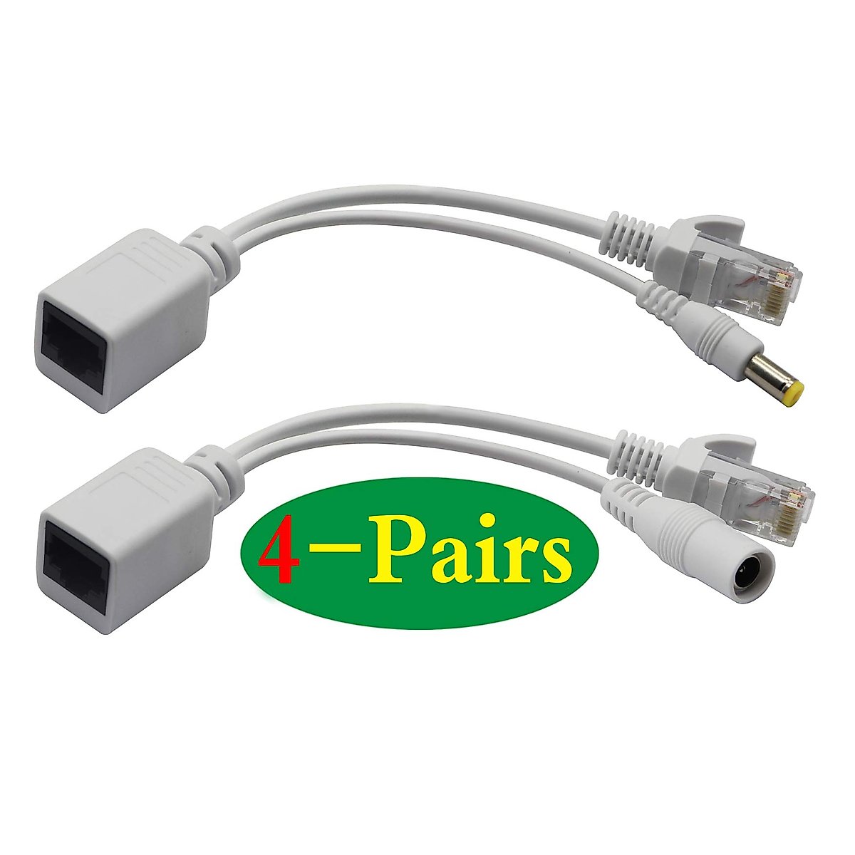 zdyCGTime Passive PoE Injector and PoE Splitter Kit with RJ45 Ethernet and Power via DC 5.5x2.1 mm F/M Adaptor Connector（White 4 Pairs