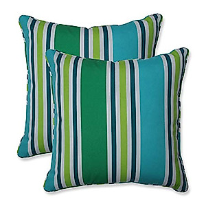 Pillow Perfect Outdoor/Indoor Aruba Stripe Turquoise/Green Throw Pillows, 18.5" x 18.5", Blue 2 Count