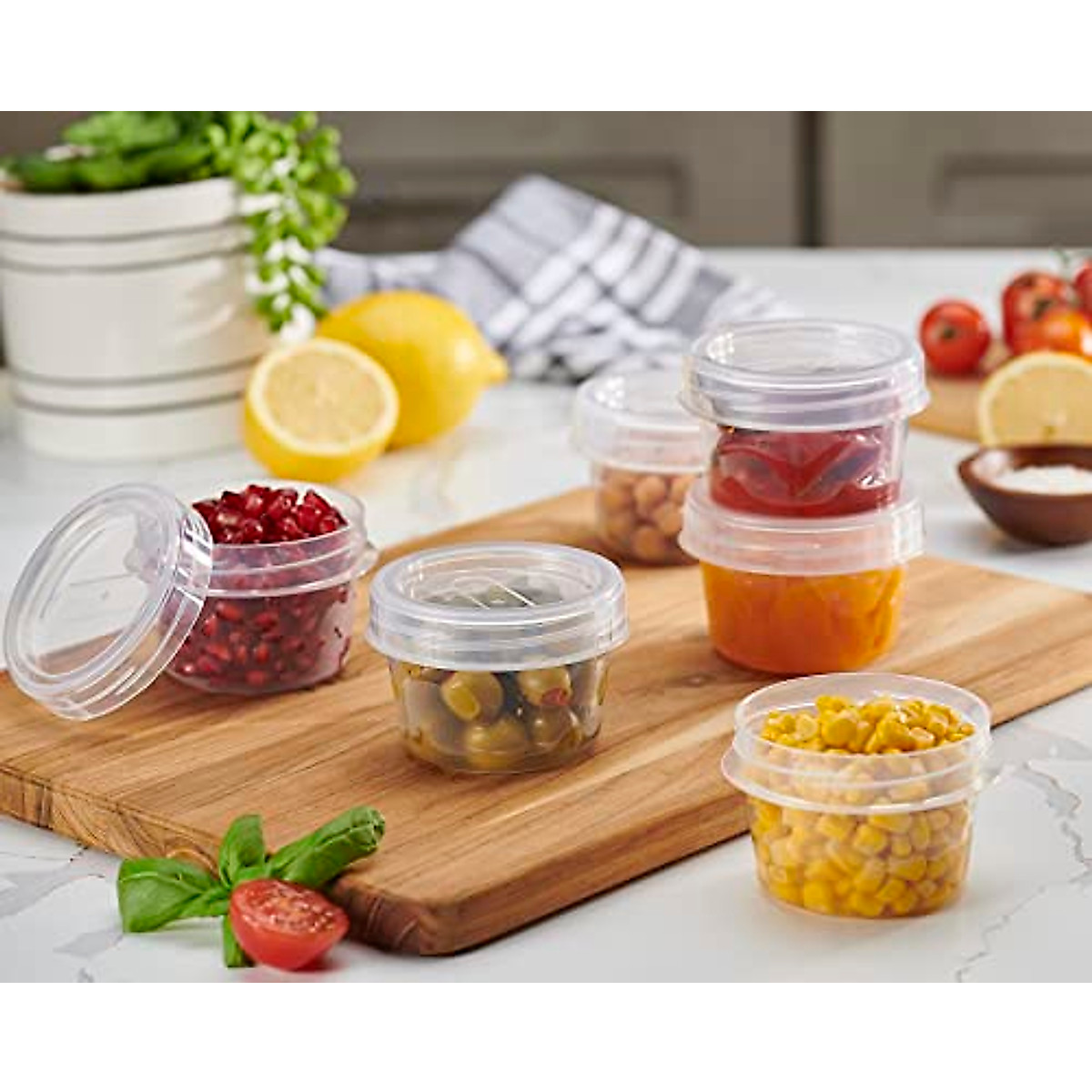 PLASTICPRO 6 Pack Twist Cap Food Storage Containers with Clear Screw on Lid- 4 oz Reusable Meal Prep Containers - Small Freezer Containers Microwave Safe Clear Plastic Food Storage