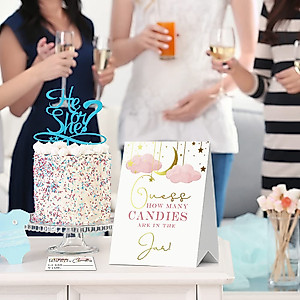 Guess How Many Candies Baby Shower Games, Pack of 1 Logo and 50 Cards, Golden Star and Moon, Pink Cloud, Baby Shower Signs, Baby Shower Invitation Set, Bridal Shower Sign, Gender Reveal - JRM309