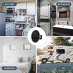 Adhesive Hooks Heavy Duty Waterproof in Shower Hooks for Hanging Loofah, Towels, Clothes, Robes for Bathroom Removable Adhesive Wall Hooks Door Hook Stainless Steel Black Stick on Hooks 4 Pcs