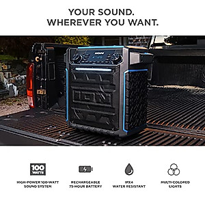 ION Audio Pickup - 100W Water-Resistant Bluetooth Outdoor Speaker with Rechargeable Battery, Karaoke Microphone, Radio, Wheels, Handle & USB Charging