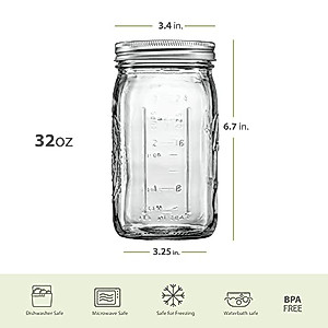 Wide Mouth Mason Jars 32 oz (Quart) Mason Jars with Lids and Bands (24-Pack) bundled With, KangarooBands Jar Opener, and Package Of Jar Labels | Canning, Fermenting, Pickling, DIY Decors Projects