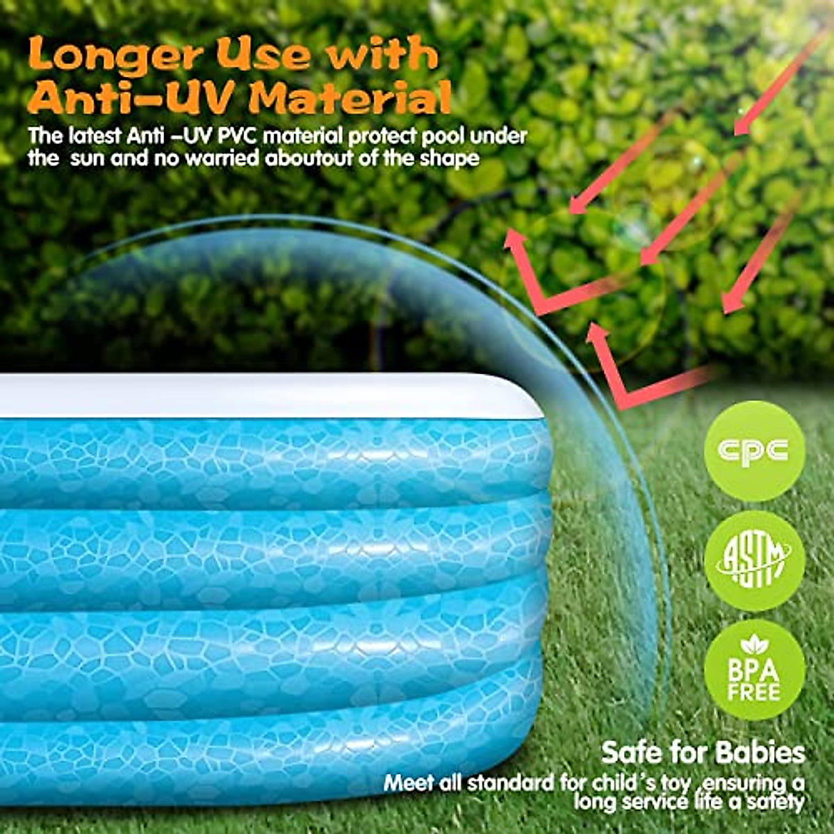 SOARRUCY 10FT Inflatable Swimming Pools for Kids and Adults - Piscinas para Adultos,Kid Pool, Inflatable Pool for Toddlers, Family,Outdoor, Backyard ,Garden,Summer Water Party