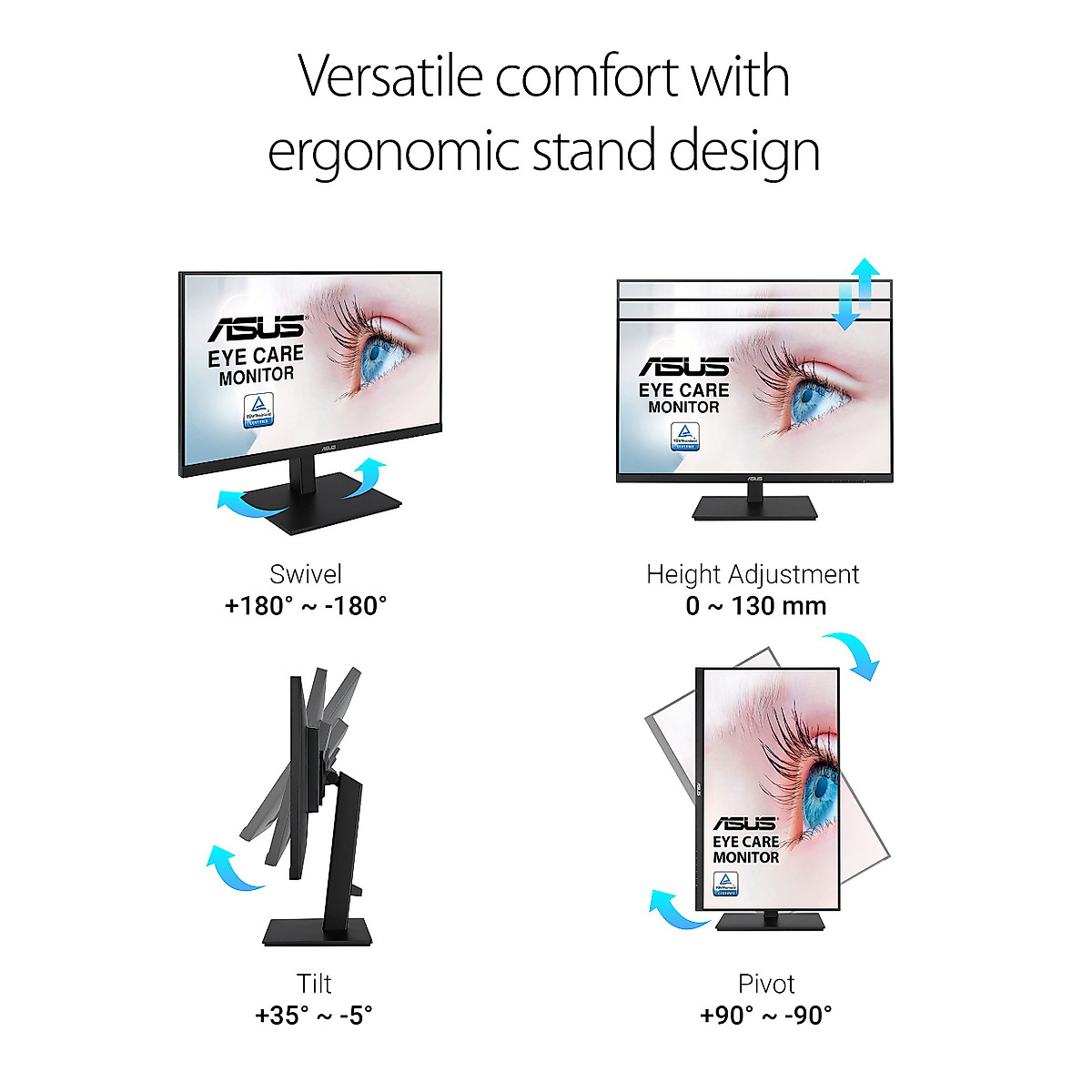 ASUS 23.8”1080P Monitor(VA24DQSB)-Full HD,IPS,75Hz,Speakers Adaptive-Sync Low Blue Light Flicker Free VESA Mountable Frameless, HDMI DisplayPort, VGA, USB hub Height Adjustable, BLACK,12.8"x21.3"x2.1"