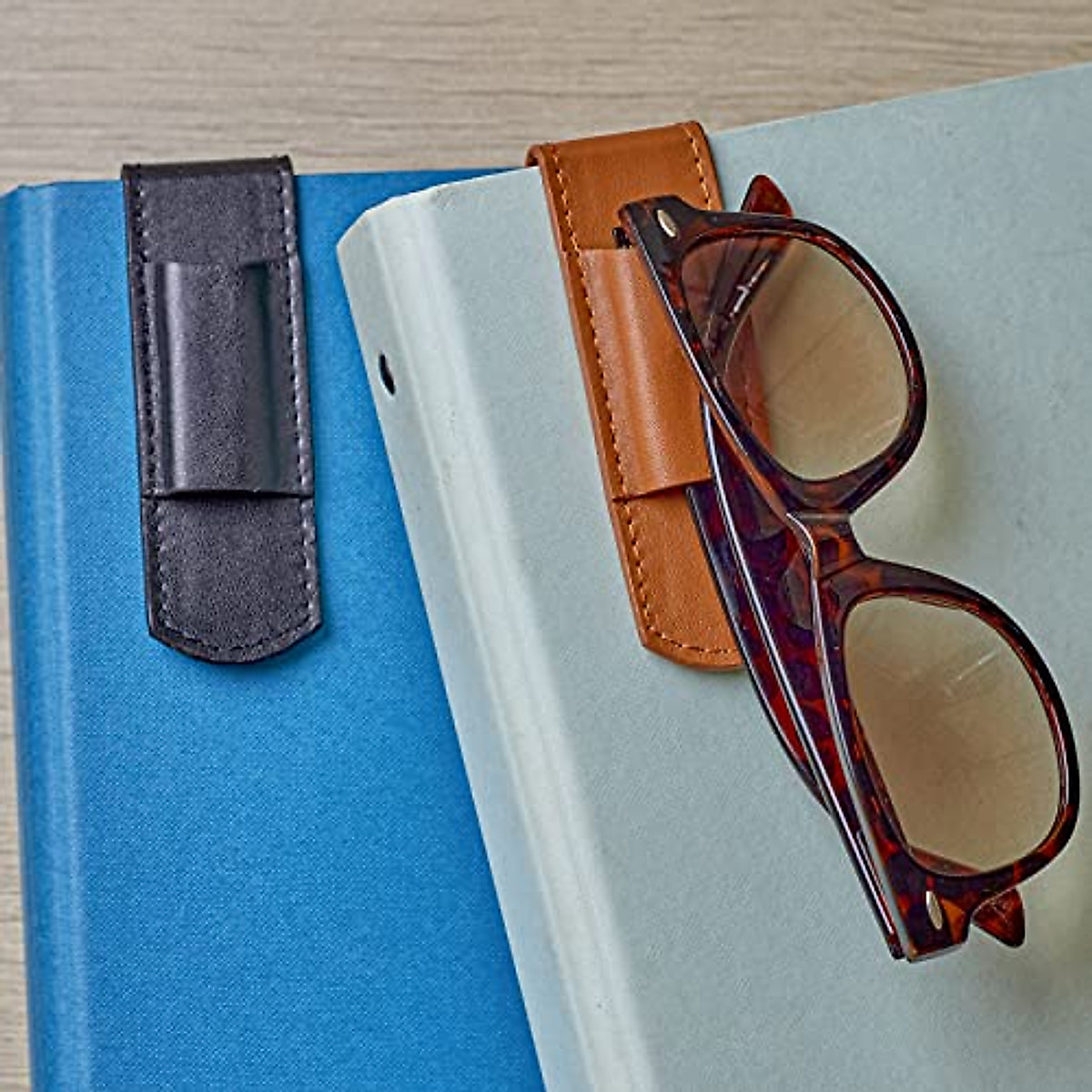 The Lakeside Collection Glasses Holder Bookmark - Leather Reading Glasses Keeper & Bookmark - Black/Brown