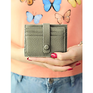 Small Wallets for Women Leather Credit Card Holder Pocket Purse (Khaki)