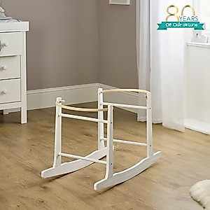 Clair de Lune | Rocking Moses Basket Stand | Fits Wicker & Palm Moses Baskets | Newborn Baby Bassinet Stands |Sturdy Wooden Structure with Adjustable Straps | Conforms to BS EN 1466:2014 (White)