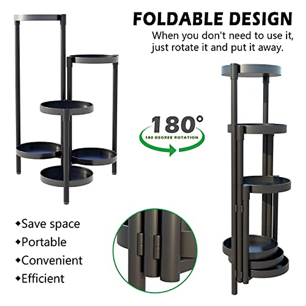 YisanCrafts Plant Stand Metal Indoor Outdoor - 6 Tier Tall Corner Plant Shelf, Vertical Flower Pot Holder Stands for Plants Multiple, Foldable Planter Rack Shelves for Patio, Balcony, Garden, Black