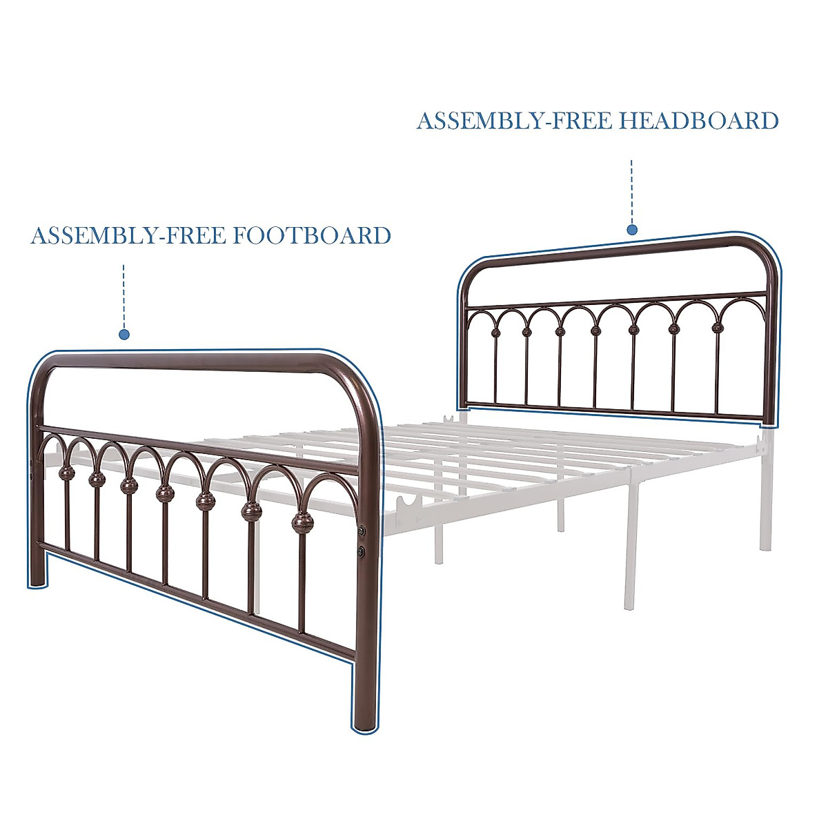 YALAXON Vintage Sturdy Full Size Metal Bed Frame with Headboard and Footboard Basic Bed Frame No Box Spring Needed，Antique Brown
