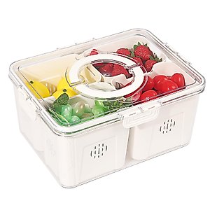 Fruit Storage Containers for Fridge with Lids & 4 Removable Colanders, Airtight Food Box Container, Kitchen Organizers and Storage, Food Storage Containers, Clear Fridge Organizer Bins, BPA-Free